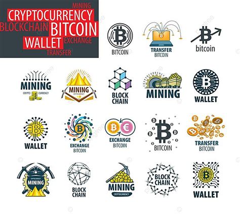 Vector Icon Set For Cryptography Asic Digital Cryptocurrency Vector