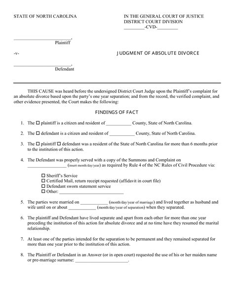 Printable Divorce Papers Nc