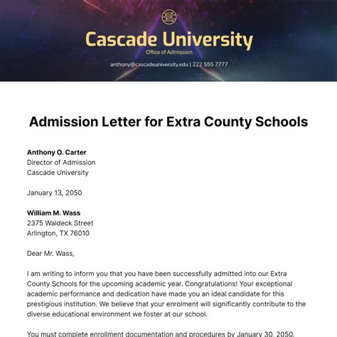 Free Admission Letter For Extra County Schools Template To Edit Online