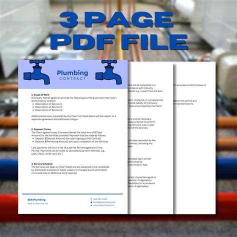 Professional Plumbing Services Contract Editable Plumbing Agreement Template Independent
