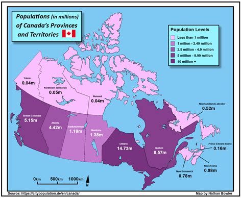 Population Of Canadas Provinces Territories By Maps On The Web