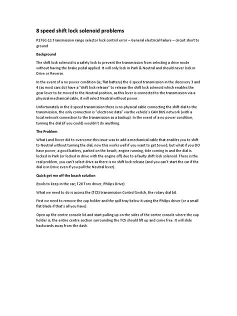8 Speed Shift Lock Solenoid Problems Pdf Electrical Connector