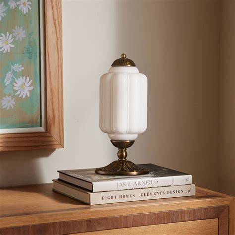 Vintage Brass Glass Textured Bedside Lamp Farmhouse Black Glass Small