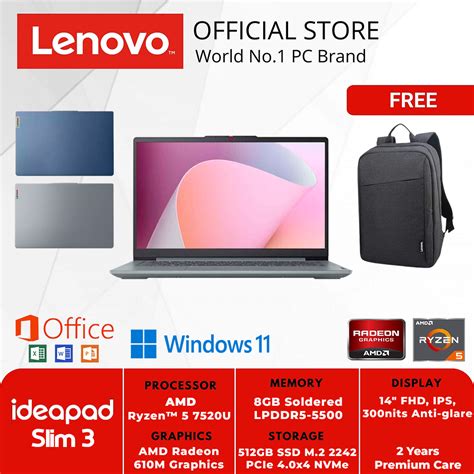 Jual Lenovo Ideapad Slim Amn Amd Ryzen U Gb Gb W Ohs Shopee Indonesia