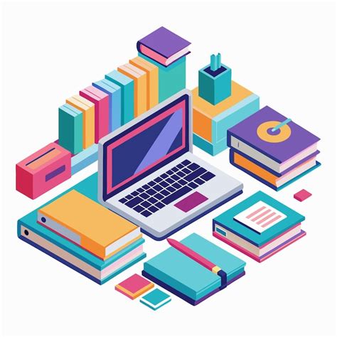 colorful workspace with laptop books and office supplies premium ai