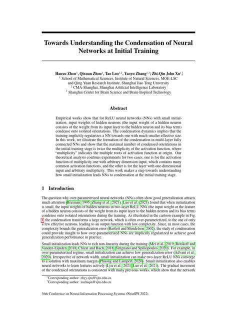 neurips 2022 towards understanding the condensation of neural networks