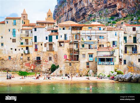 Cefalu Italy September 26 2017 People At The Beach Of Cefalu Old