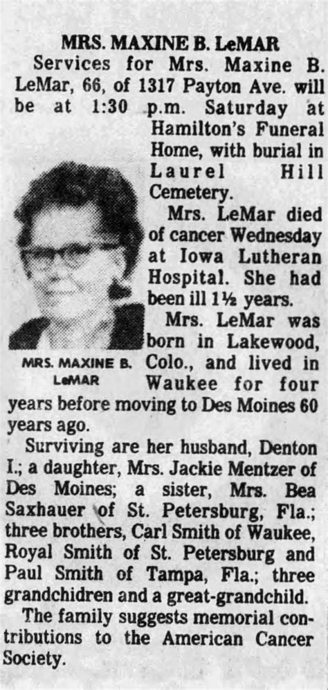 Maxine Beulah Smith Lemar 1911 1977 Find A Grave Memorial