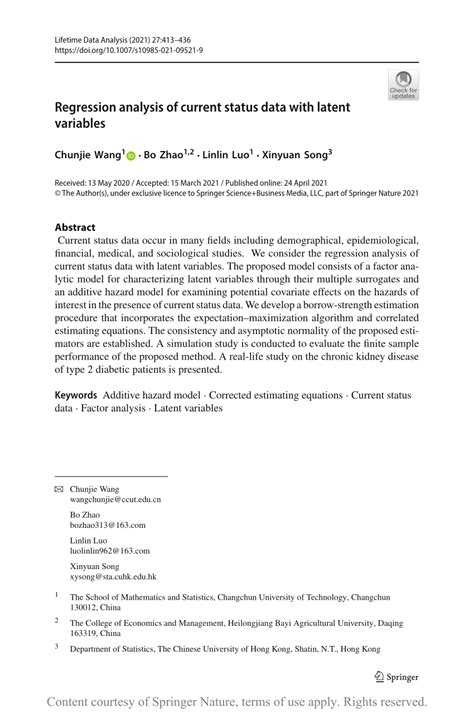 regression analysis of current status data with latent variables