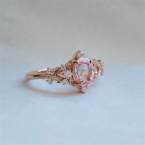 Greta Whimsical Engagement Ring Gold Peach Sapphire Ring Fantasy