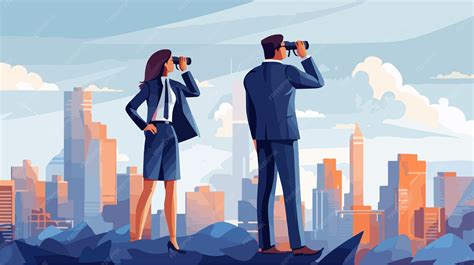 Premium Vector A Cartoon Of People Looking Through Binoculars In A City