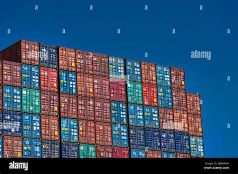 A Stack Of Shipping Containers At The Port Of Oakland In San Francisco Bay Stock Photo Alamy