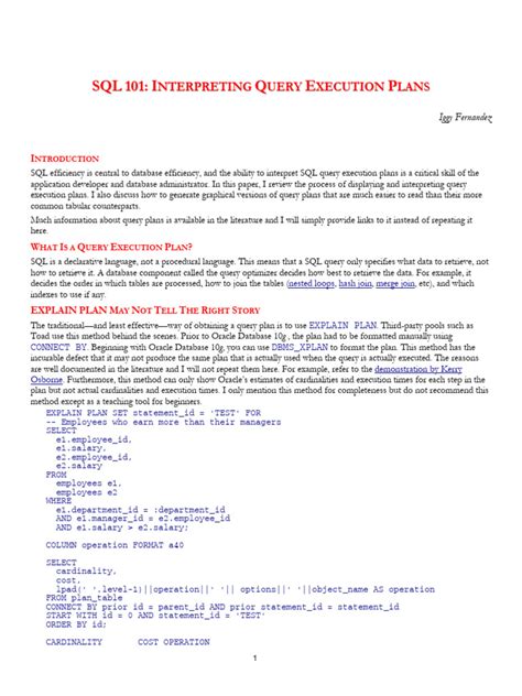 Interpreting Sql Query Execution Plans Pdf Databases Sql
