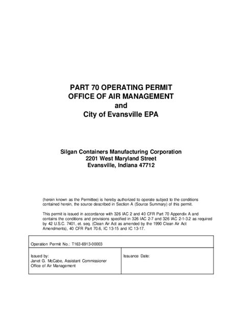 Fillable Online Permits Air Idem In Part 70 Operating Permit Office Of