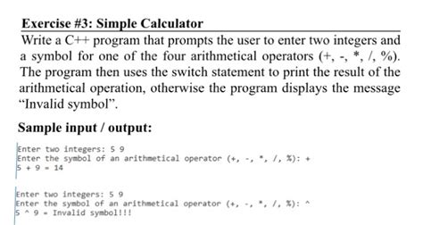 Solved Exercise Simple Calculator Write A C Program Chegg
