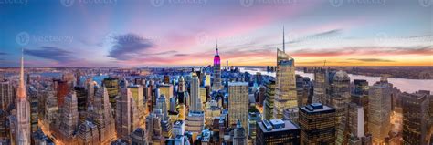 Amazing Panoramic View Of Manhattan Skyline In New York City During