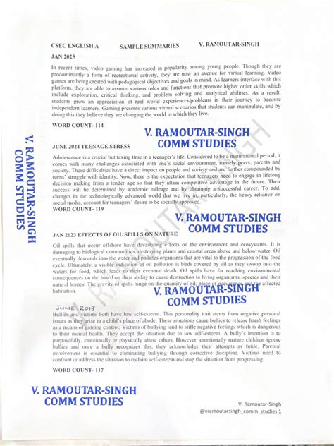 Csec Eng A Sample Summaries V Ramoutar Singh Pdf