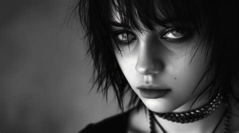 Download Emo Girl Portrait Blackand White Wallpaper