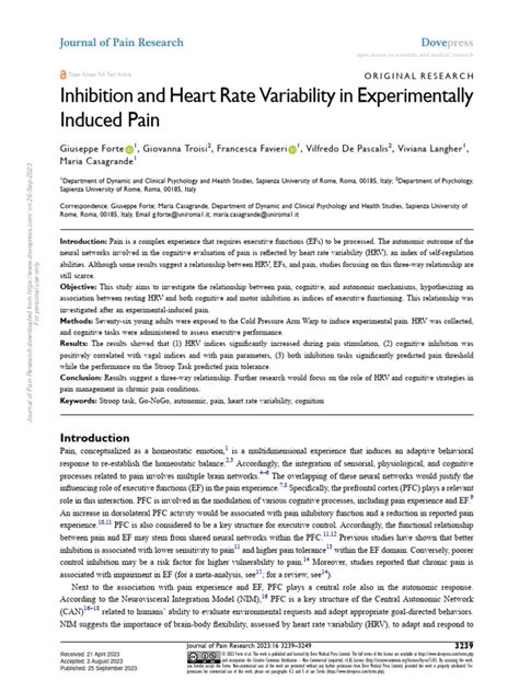 Inhibition And Heart Rate Variability In Experimen Pdf Prefrontal