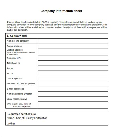 Company Sheet Templates 18 Word Pdf Format Download