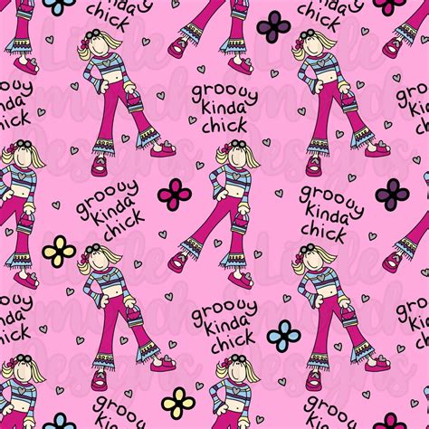 Groovy Chick 90s Retro Seamless Pattern Surface Pattern Digital