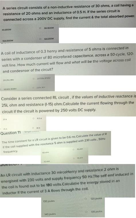Solved A Series Circuit Consists Of A Non Inductive Chegg