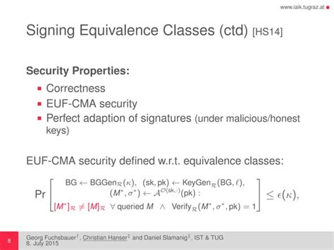 Structure Preserving Signatures On Equivalence Classes Ppt