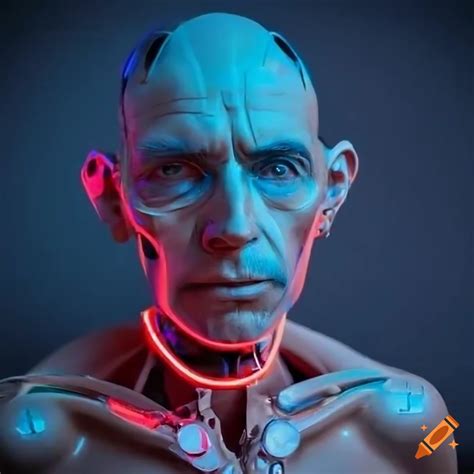 Photorealistic Illustration Of A Male Cyborg With Neon Cables On Craiyon