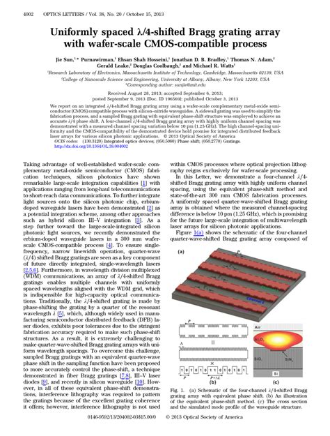 pdf uniformly spaced λ 4 shifted bragg grating array with wafer scale