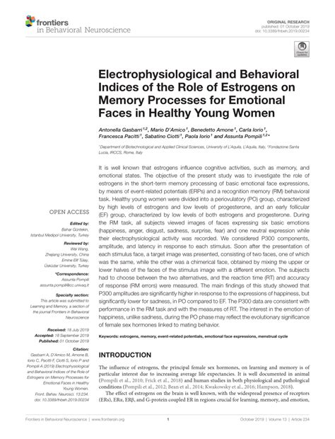 Pdf Electrophysiological And Behavioral Indices Of The Role Of