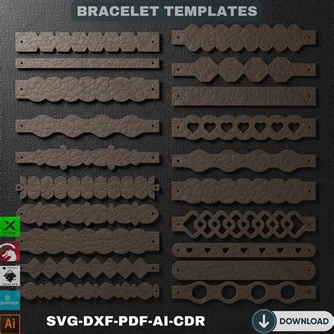 Leather Bracelet Svg Bundle Laser Cut Files 40 Flexible Design Faux