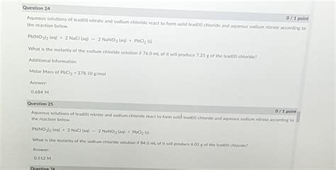 Solved Aqueous Solutions Of Lead Ii Nitrate And Sodium