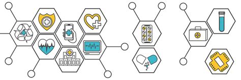 평면 스타일의 원격 의료 건강 관리 및 응급 처치 개념 고립 된 흰색 배경에 육각형으로 설정된 의료 아이콘 웹 응용 프로그램