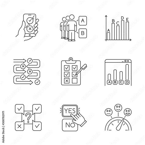 Survey Linear Icons Set Online Poll Select Answer Option Social Opinion Written Test