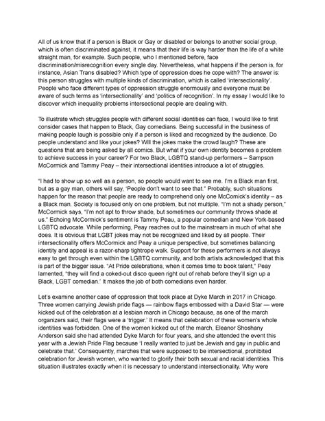 Intersectionality On The Example Of Black Lgbt Stand Up Performers