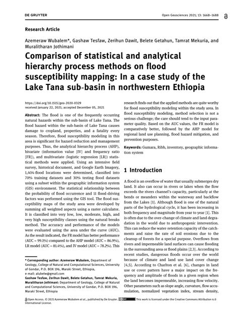 Pdf Comparison Of Statistical And Analytical Hierarchy Process Methods On Flood Susceptibility