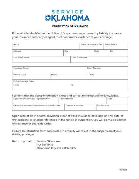 Oklahoma Verification Of Insurance Fill Out Sign Online And Download