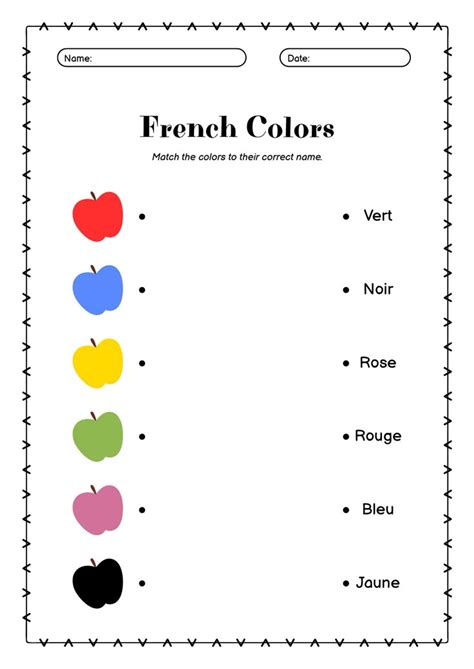 French Colors Worksheet
