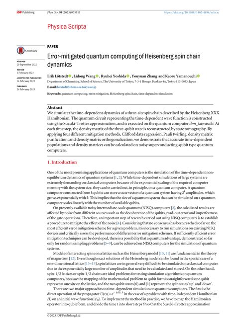 Error Mitigated Quantum Computing Of Heisenberg Spin Chain Dynamics Request Pdf