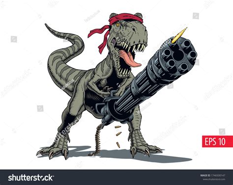 Tyrannosaurus Soldier Heavy Machine Gun Vector Stock Vector Royalty