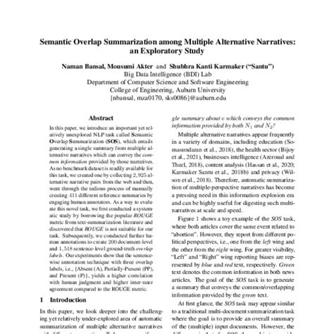 Semantic Overlap Summarization Among Multiple Alternative Narratives