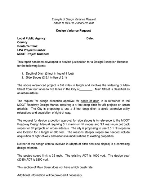 Fillable Online Example Of Design Variance Request Fax Email Print Pdffiller