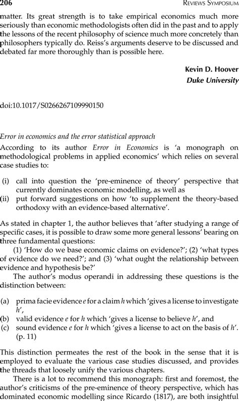 error in economics and the error statistical approach error in
