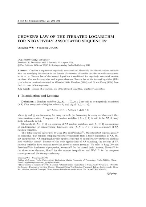 Pdf Chovers Law Of The Iterated Logarithm For Na Sequences