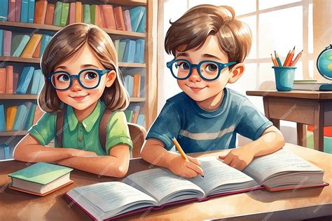 Crianças Felizes Lendo Livros Na Sala De Aula Na Escola Menino E Menina