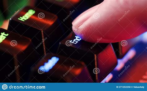 Human Finger Clicks On The End Key On The Computer Keyboard Close Up View Man Finger Presses
