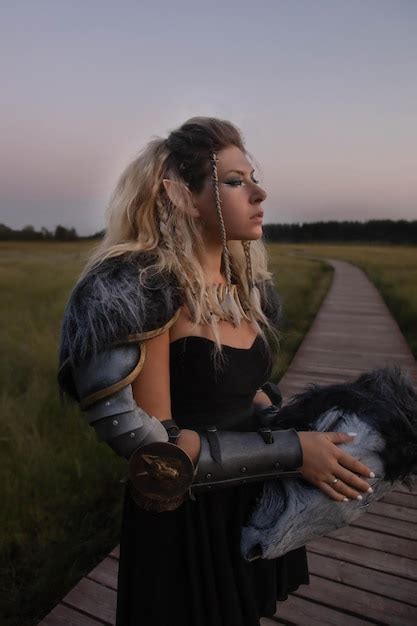 Girl Elf Warrior In Armor Premium Photo