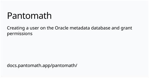 Creating A User On The Oracle Metadata Database And Grant Permissions Pantomath