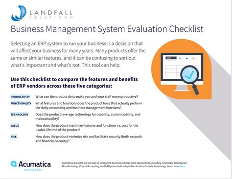 Erp Evaluation Checklist Cover • Landfall Solutions