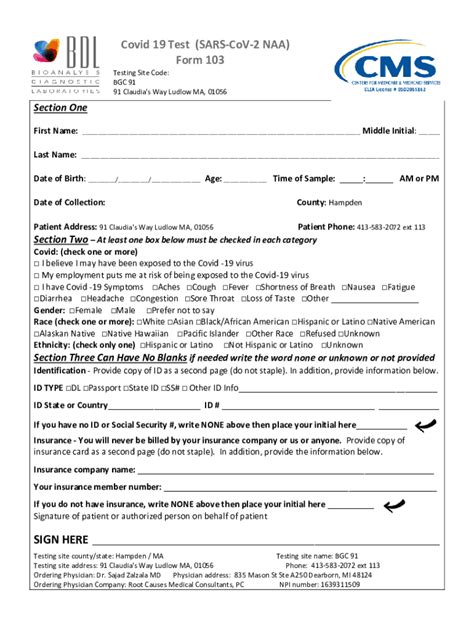 Fillable Online Covid 19 Test Sars Cov 2 Naa Form 103 Fax Email Print